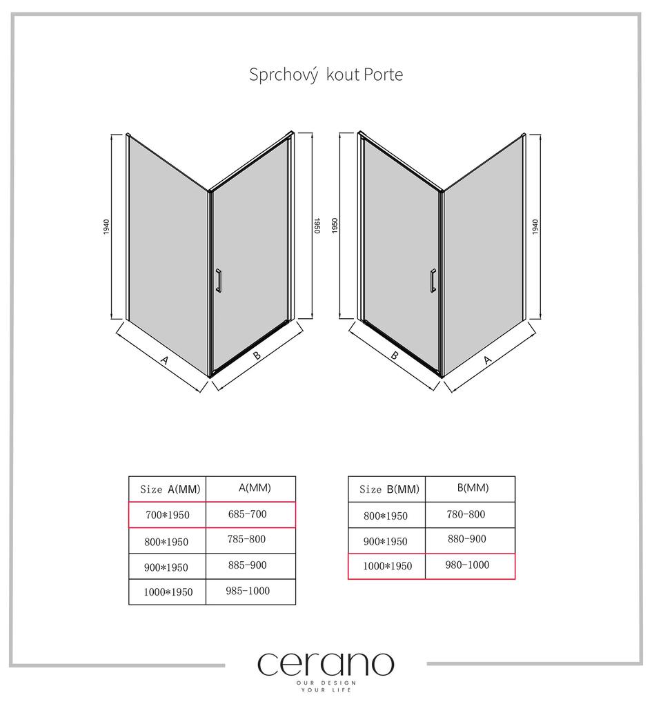 CERANO - Sprchový kout Porte L/P - chrom, transparentní sklo - 100x70 cm - křídlový