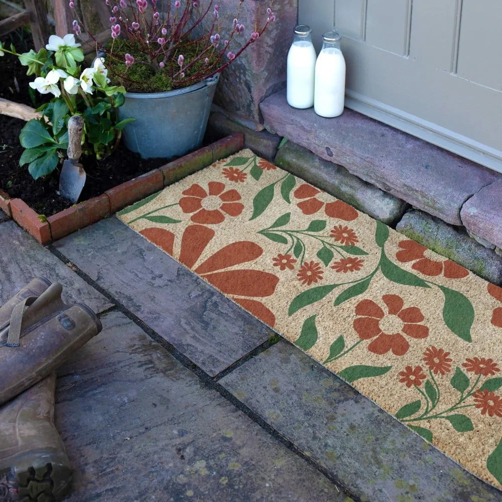 Rohožka z kokosového vlákna 40x120 cm Red & Green Floral – Artsy Doormats
