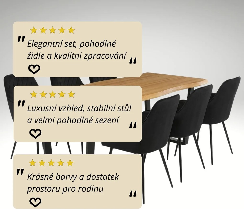 Vikio Jídelní set pro 6 osob 180x90 cm dub noha U černá židle s područkami VJS168-6C