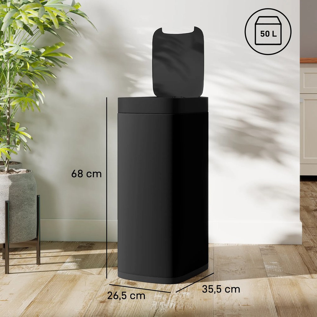 HOMCOM 50 l bezdotykový senzorový odpadkový koš – pohybové ovládání, odolný proti otiskům, černý