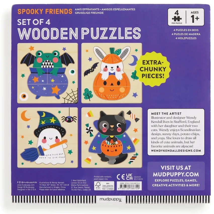 Mudpuppy Dřevěné puzzle sada 4 puzzle Halloween