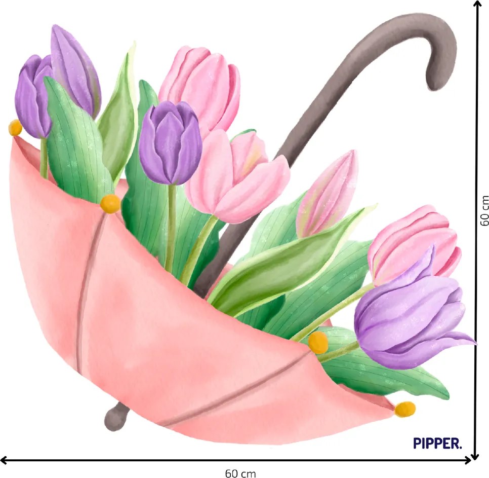 PIPPER. Textilní samolepka na zeď "Deštník s tulipány"