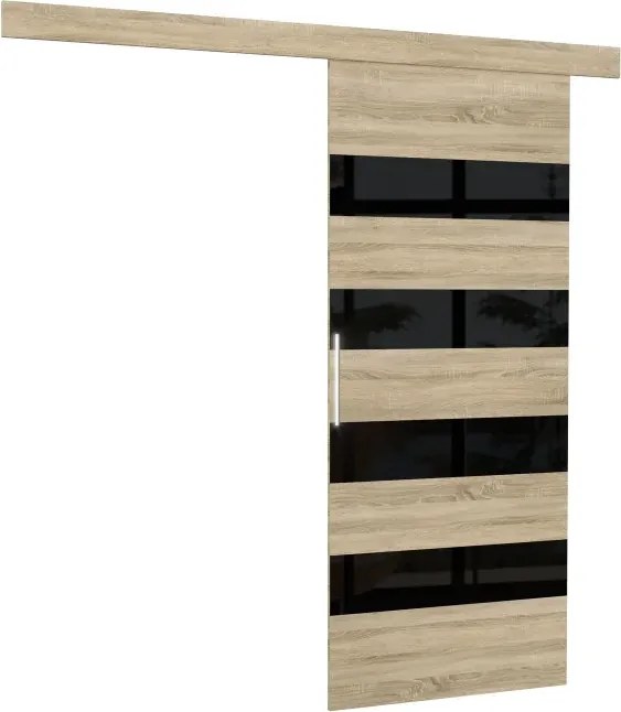 Posuvné nástěnné dveře MILOU 86 sonoma – černý Lacobel