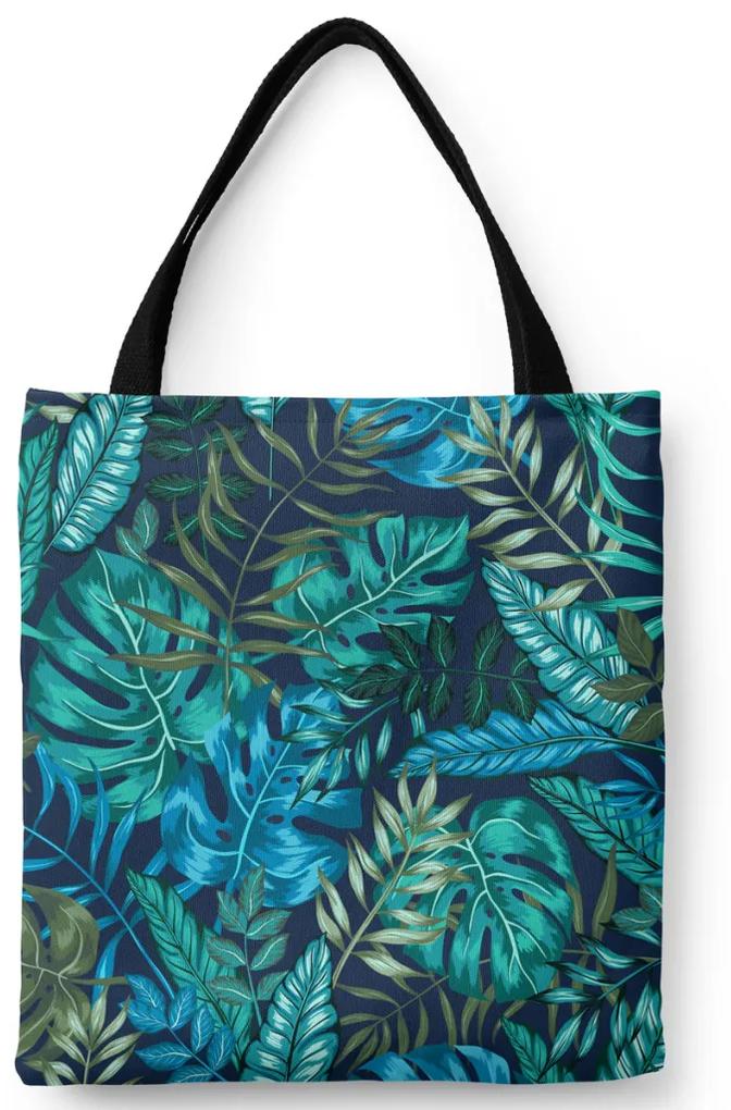 Nákupní taška Monstera v modré záři - rostlinný motiv s exotickými listy
