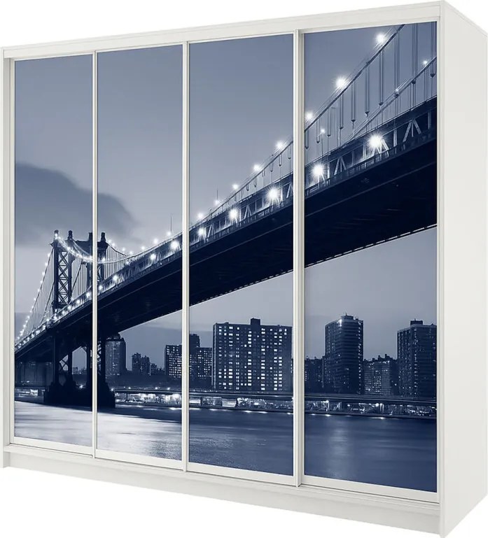 Skříň Rim-Veneziano 4D 2,4 m bílá s fasádami fototisk F786L/SL/SR/R