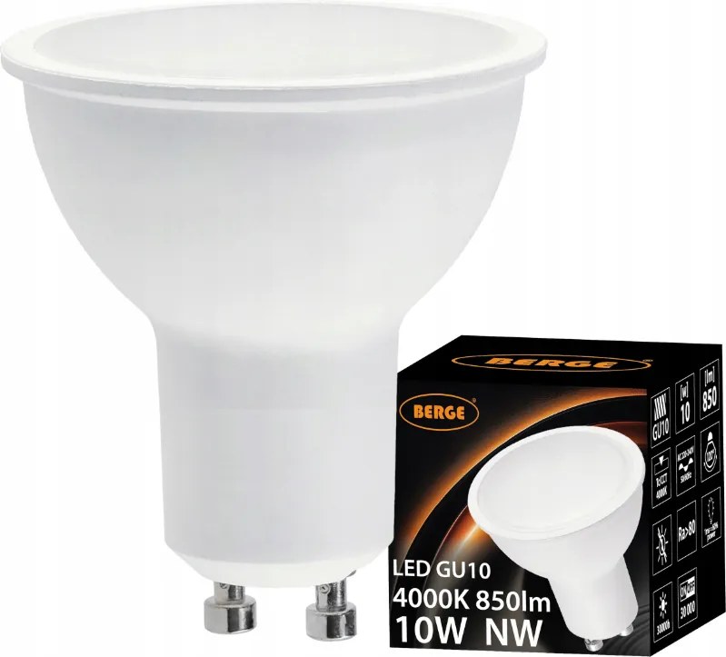 BERGE Sada 6 LED žárovek GU10 10W 850lm - neutrální bílá