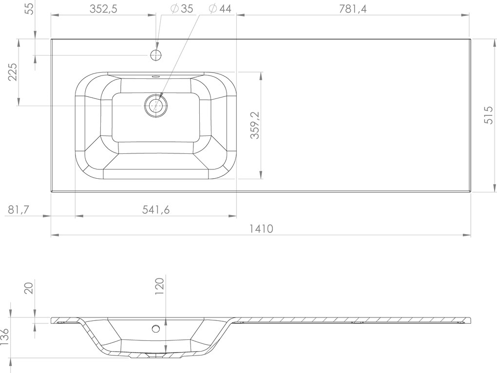 Sapho Lorea koupelnová skříňka 141/70 x 46 x 51,5 cm levá litý mramor bílá mat LE070-3131-L-04