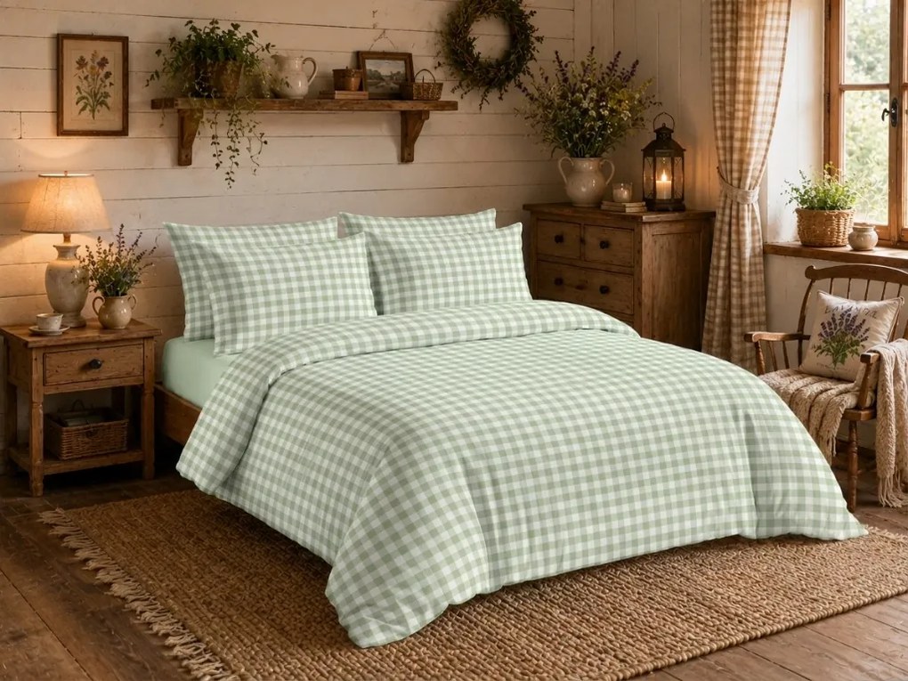 Bavlněné povlečení NORDIC CHECK zelené, zip Rozměr povlečení: 70 x 90 cm | 140 x 200 cm