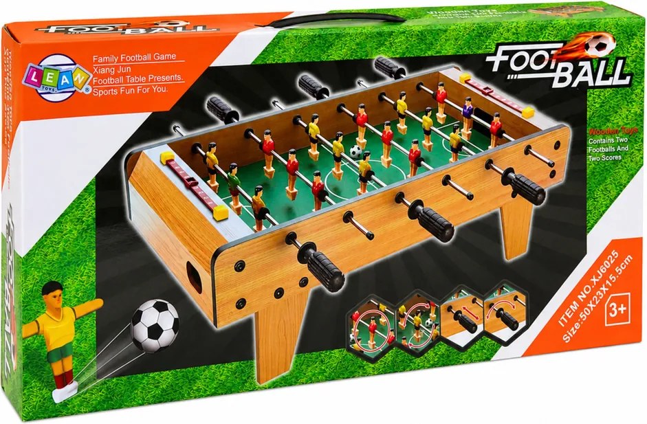 LEAN Toys Stolní fotbal – hra na zručnost, mini stolní fotbalový stůl ze dřeva, 50 cm