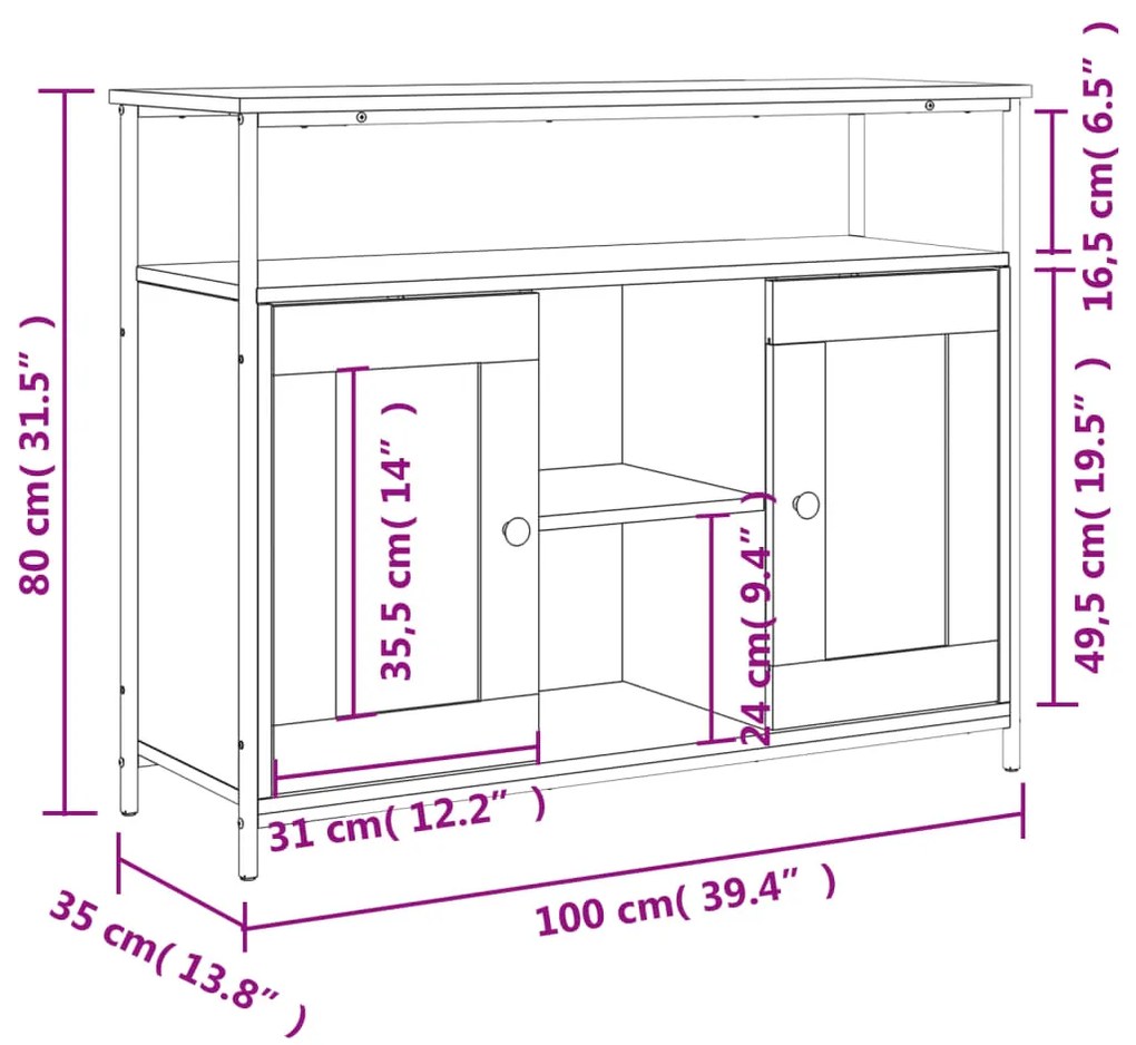 Příborník kouřový dub 100 x 35 x 80 cm kompozitní dřevo - Default Title