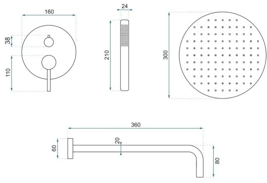 REA-P4160 - Sprchová sada s podomítkovou baterií LUNGO broušená zlatá