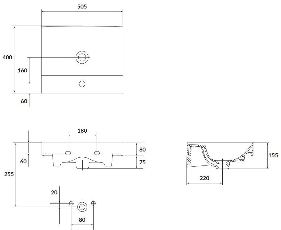 Cersanit Larga, koupelnová skříňka s umyvadlem 50x40x63 cm, bílá lesklá, S801-440