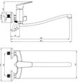 Deante Boro, nástěnná umyvadlová baterie 150mm s prodlouženým ramenem a připojením sprchové hladice, černá, BMO_N56M