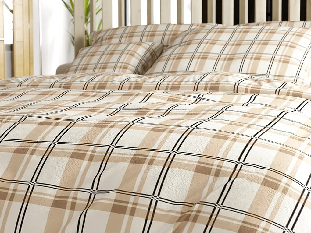 Mikroplyšové povlečení PLAID krémové Rozměr povlečení: 2 ks 70 x 90 cm | 200 x 220 cm