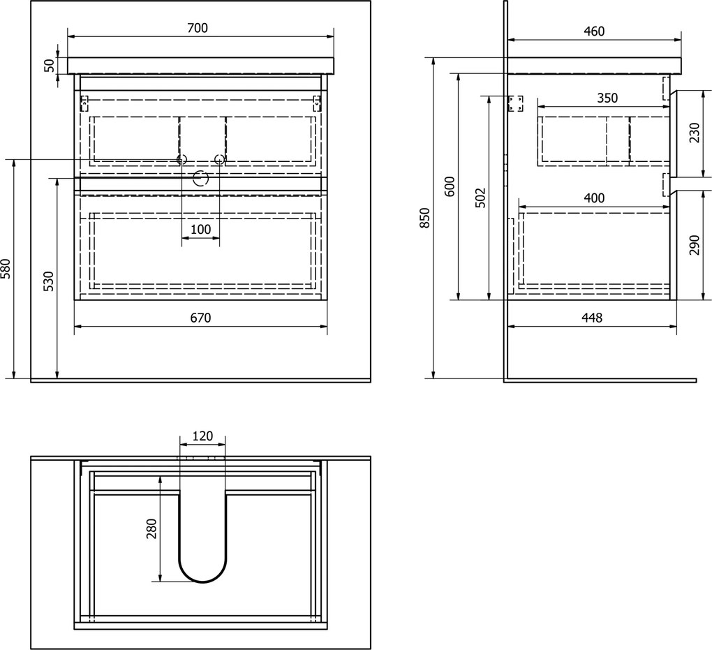 Aqualine Altair koupelnová umyvadlová skříňka 67 x 60 x 45 cm černá AI670 Koupelny Bernold
