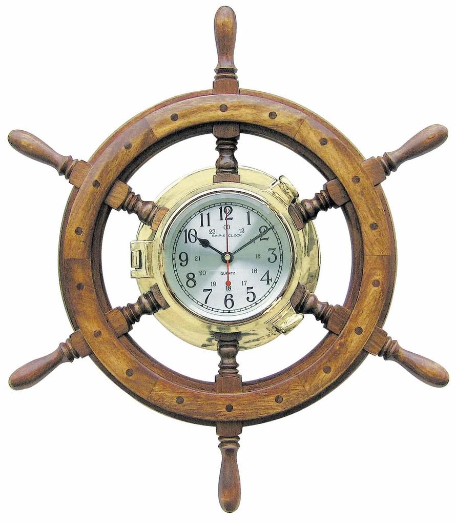SEA Club Lodní nástěnné hodiny dřevěné kormidlo 60/22 cm 1210