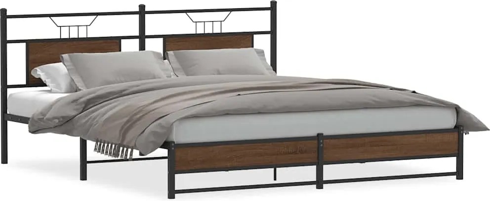 Kovový rám postele bez matrace hnědý dub 183 x 213 cm 3325132