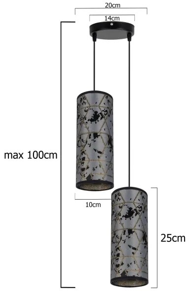 Lustr na lanku AVALO 2xE27/60W/230V pr. 20 cm šedá/černá