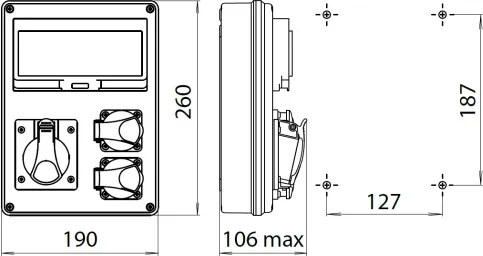 Zásuvková skříň ETI EDS8 RCD 3 B 3F IP44 3x230V 001105840