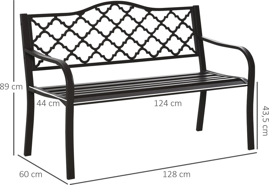 3-místná zahradní lavička Outsunny v rustikálně elegantním stylu pro zahradu nebo terasu, 128D x 60Š x 89V cm, epoxidový kov, litina, hnědá