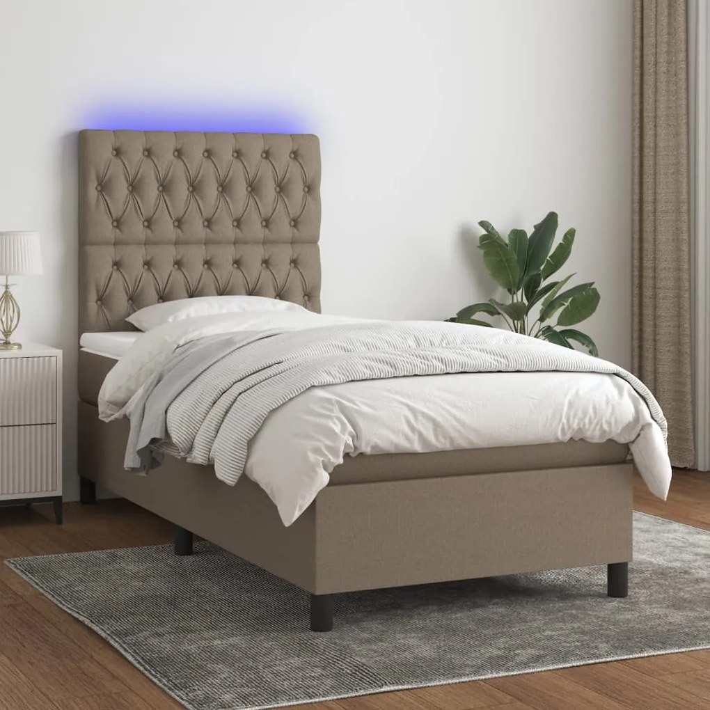 Box spring postel s matrací a LED taupe 80 x 200 cm textil