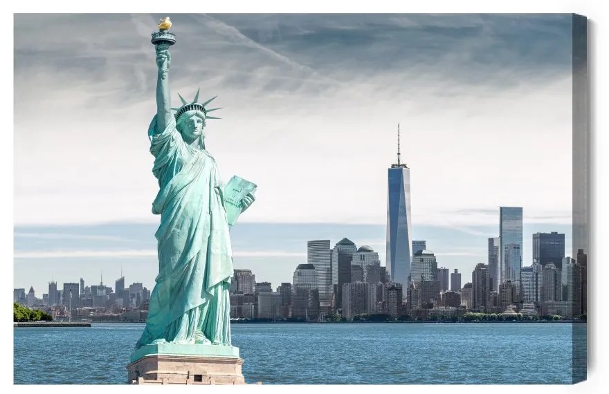 Obraz Socha Svobody Na Pozadí Mrakodrapů V New Yorku Nedostatek Nedostatek Přírodní plátno 40x30