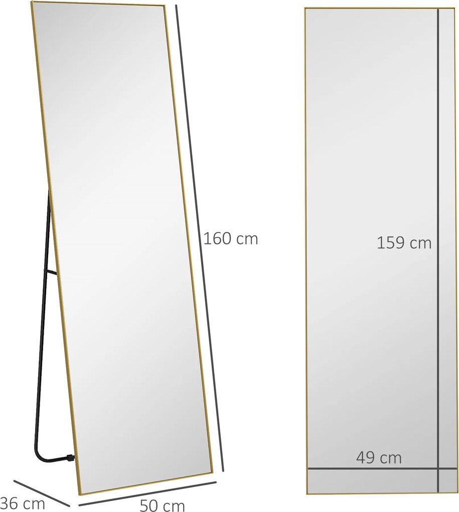 HOMCOM Velké obdélníkové zrcadlo ve full-length provedení, 50 x 160 cm - stojací, na stěnu nebo opřené o zeď - do ložnice, obývacího pokoje a šatny, …