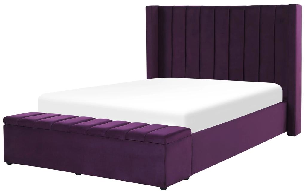 Sametová postel s lavičkou 140 x 200 cm fialová NOYERS Beliani
