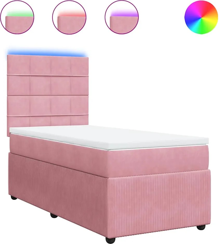 Box spring postel s matrací růžová 100x200 cm samet 3294567