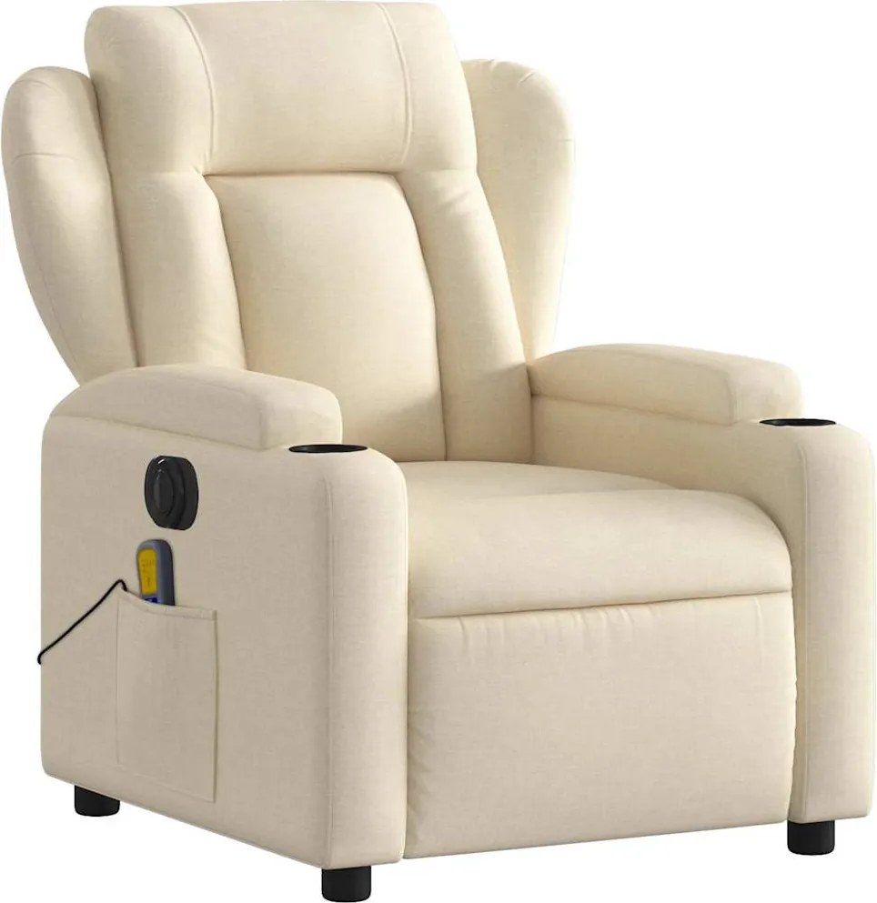 Elektrické masážní polohovací křeslo krémové textil 3204479