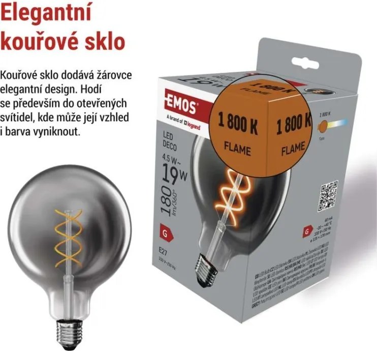 LED žárovka DECO SMOKED G125 teplá bílá
