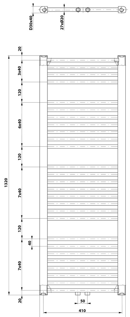 Sapho, DIRECT otopné těleso se středovým připojením, 450x1320 mm, 594 W, bílá