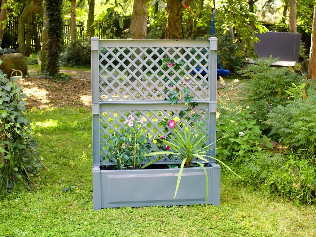 KHW Truhlík na rostliny s mřížkou centrální, d 100 cm, 110 litrů, plast. (šedá)