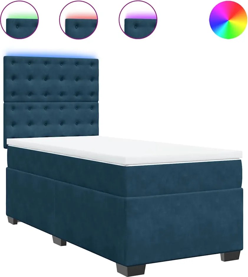 Box spring postel s matrací modrá 90 x 190 cm samet 3293102