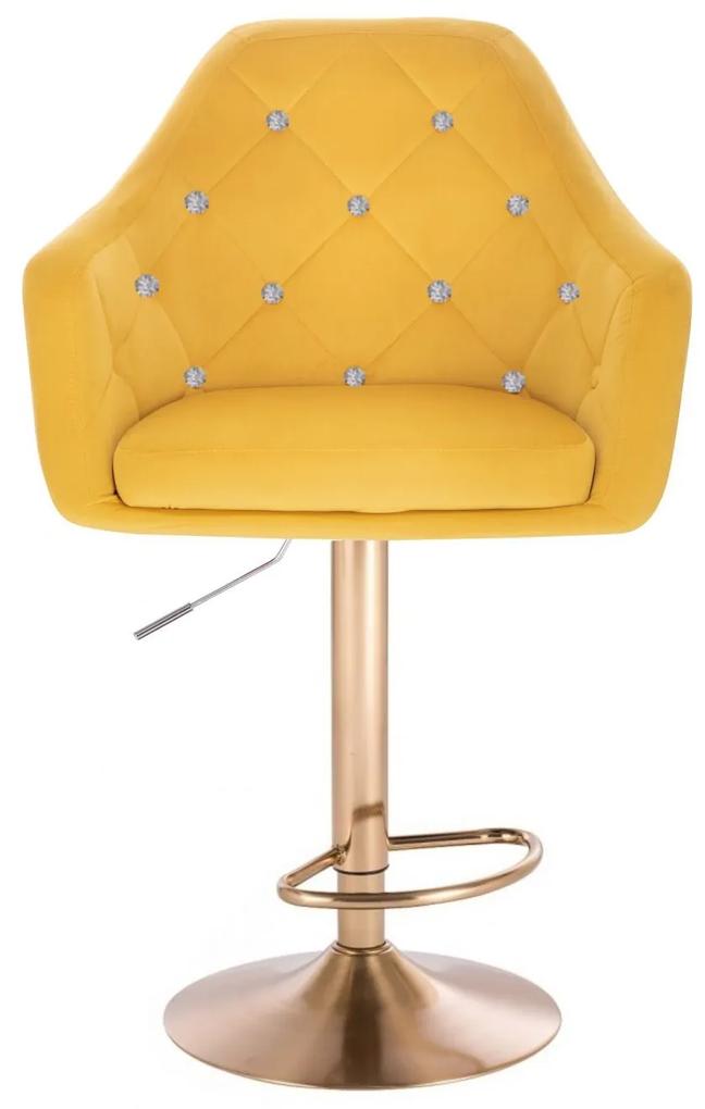 LuxuryForm Barová židle ROMA VELUR na zlatém talíři - žlutá