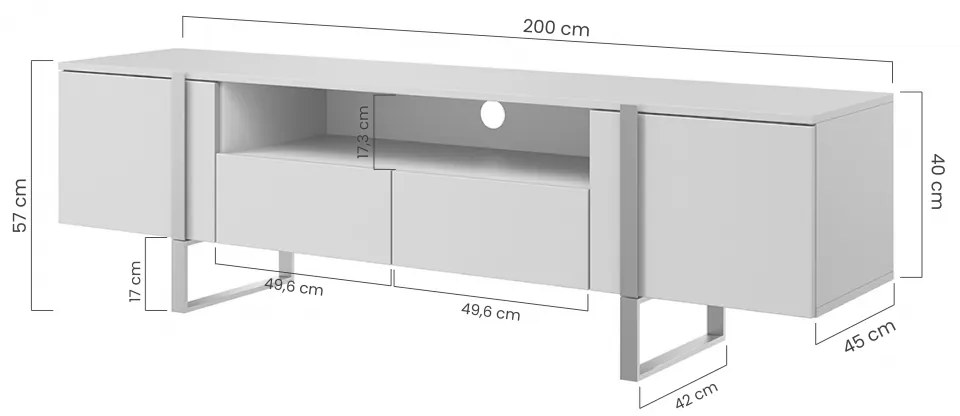 TV stolek Verica 200 cm s výklenkem - dub piškotový / černé nožky