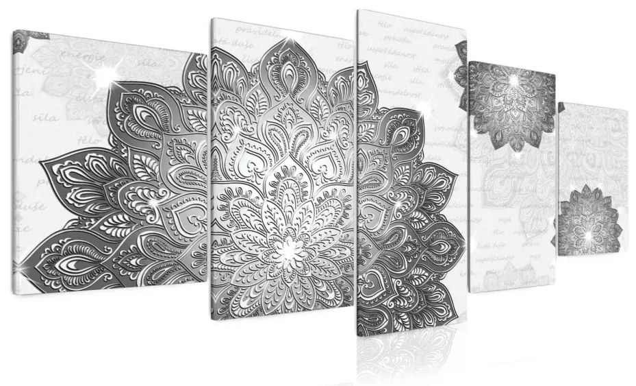 Malvis Malvis Pětidílný obraz šedá mandala  200x100 cm