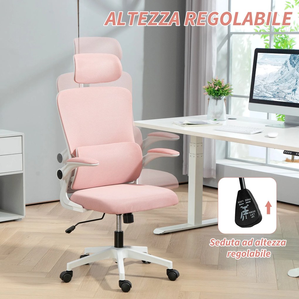 Ergonomická kancelářská židle Vinsetto s bederní podporou, sklápěcí opěrkami, nastavitelným opěradlem, otočná židle s vysokým opěradlem, výškově nast…