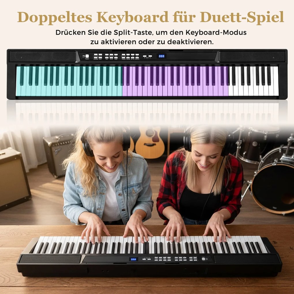 Costway 88 Keys Electric Piano s nastavitelným stojanem a stoličkou a Sustain
