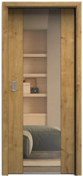 SAPELI HARMONIE KOMFORT M40 - CPL LAMINÁT - POSUVNÉ DVEŘE VČ. ZÁRUBNĚ - dub sukatý Průchozí šířka (cm): 80, Průchozí výška (cm): 210, Typ skla: Planibel bronz