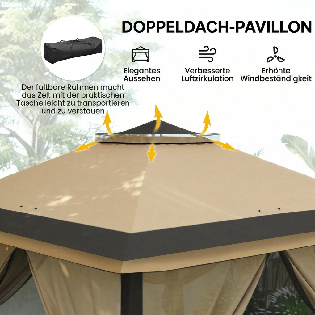 Outsunny altán 3,3x3,3 m, vodoodpudivý zimní pop-up skládací altán s dvojitou střechou, UV ochrana, skládací párty stan, zahradní stan s bočními pane…