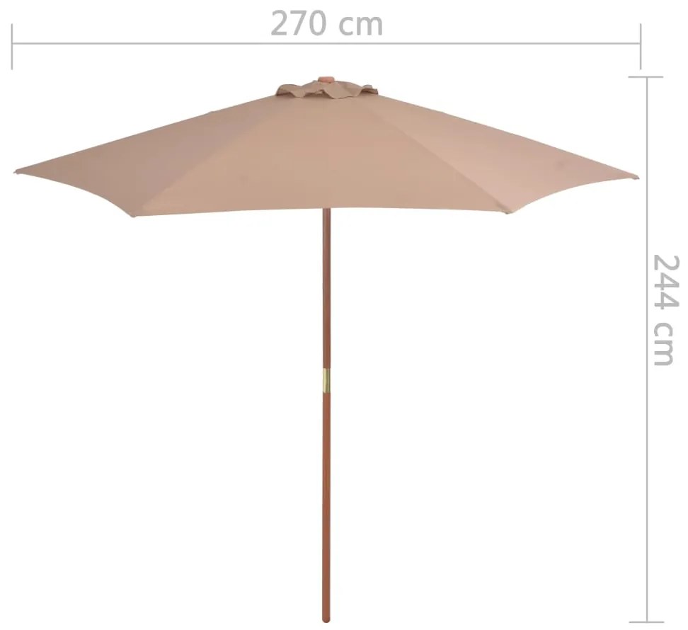 Zahradní slunečník s dřevěnou tyčí 270 cm barva taupe - Default Title