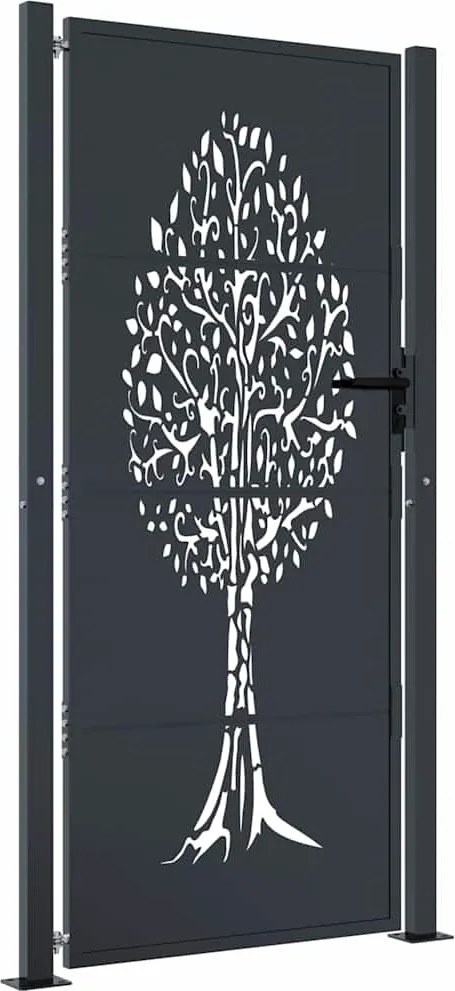 Zahradní branka antracitová 100 x 200 cm ocelová, design stromu 153159