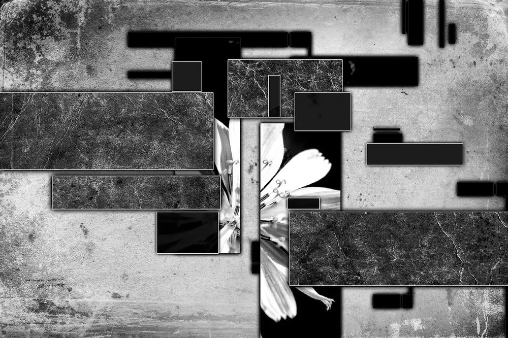 Samolepící tapeta černobílá květinová abstrakce - 150x100 cm