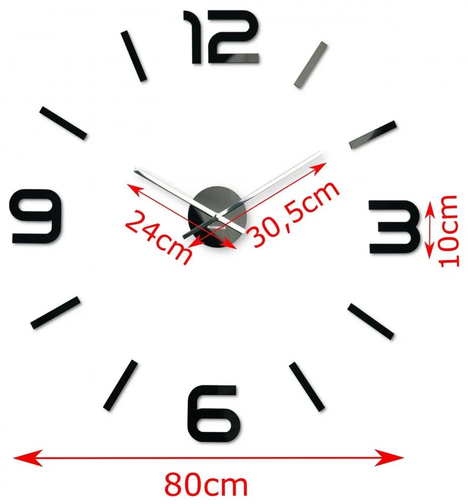 Designové nalepovací hodiny 80 cm Černá