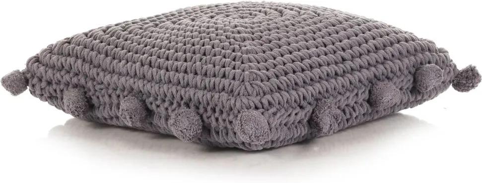 Čtvercový pletený bavlněný polštář na podlahu - šedý | 50x50 cm