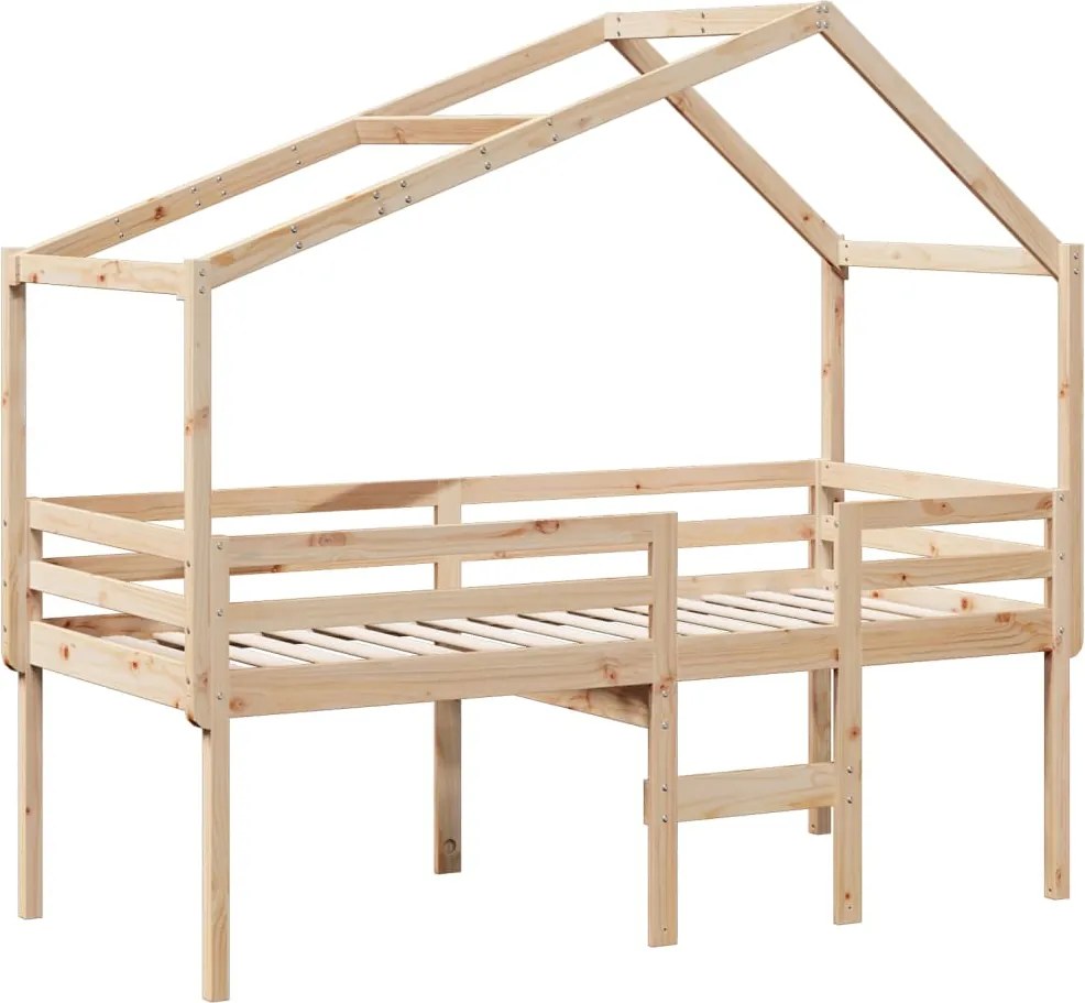 Patrová postel se střechou 75 x 190 cm masivní borové dřevo 3282061