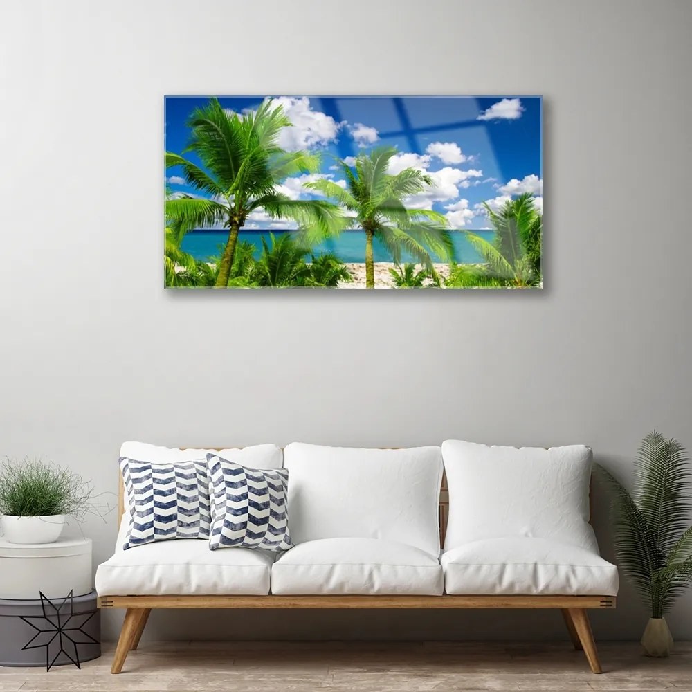 akrylový obraz Moře Palma Stromy Krajina 100x50 cm