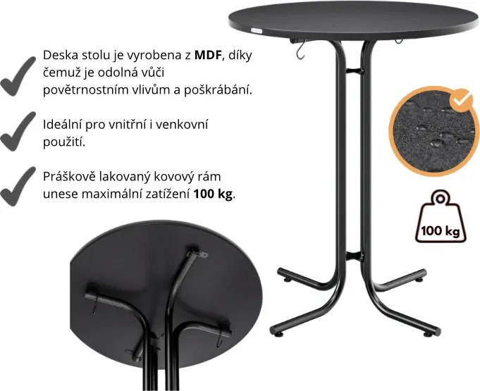 Cateringový skládací barový stůl Malik 80 cm šedý