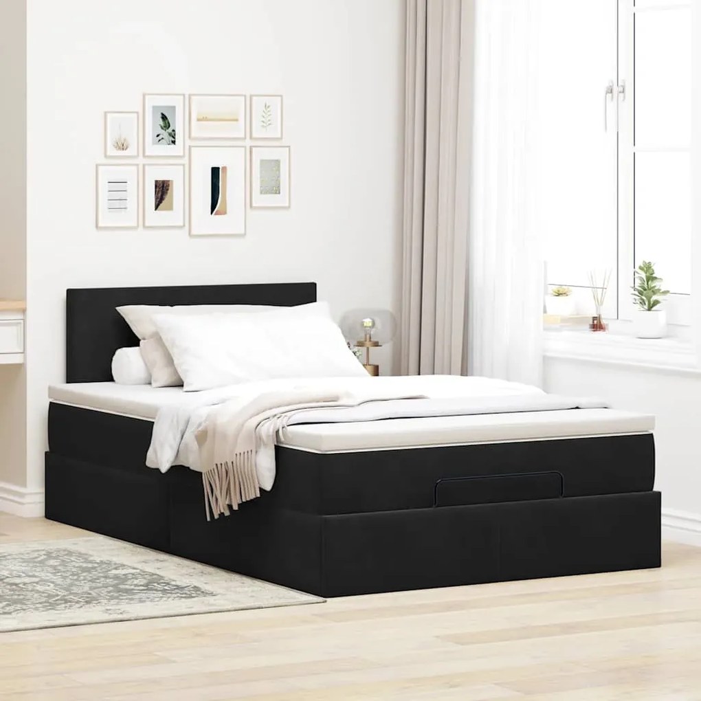 Osmanský rám postele s matrací černý 120x200cm samet 3312544